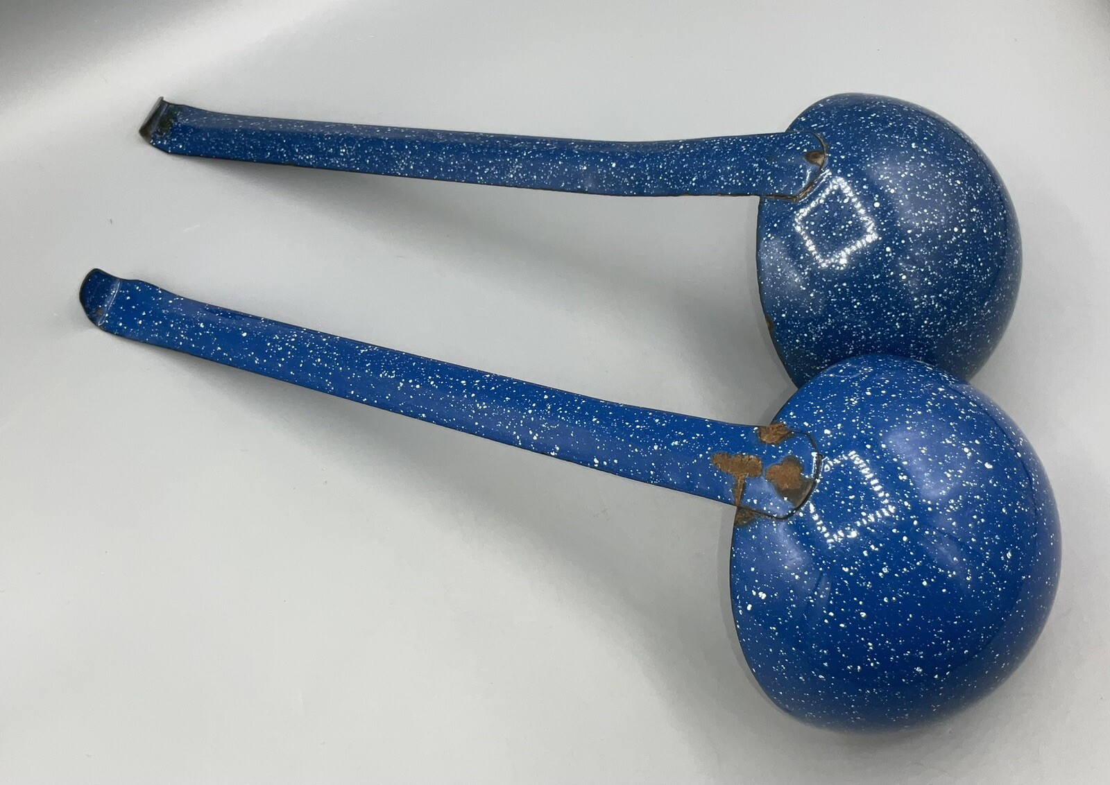 4 Vtg Blue Speckled Enamel Granite Ware Camping Metal~3 Ladles & 1 ...