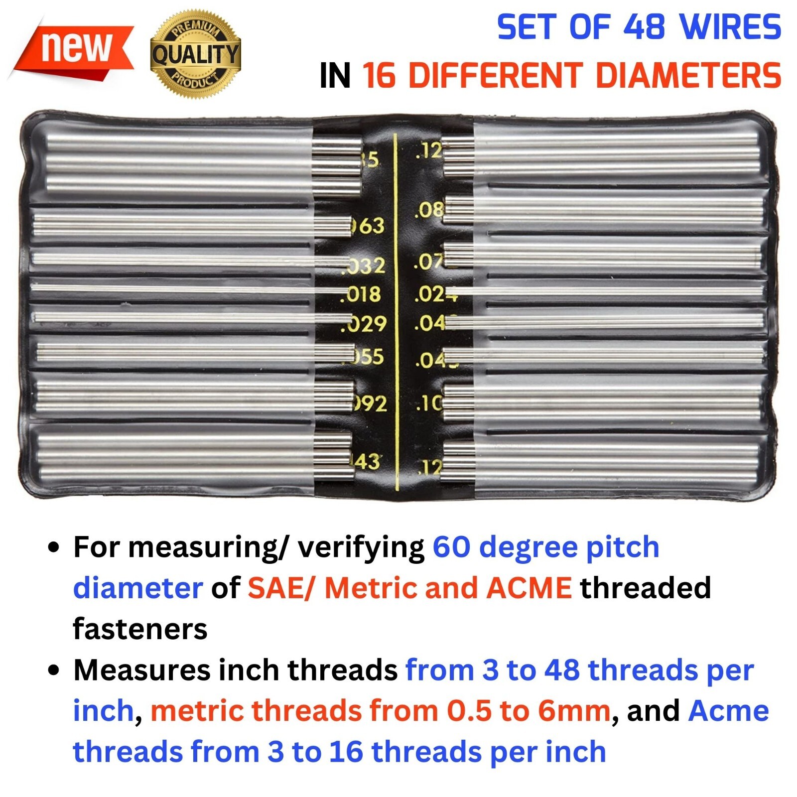 SAE/ Metric Thread Measuring Wire Set Measuring Pitch Diameter Lathe ...