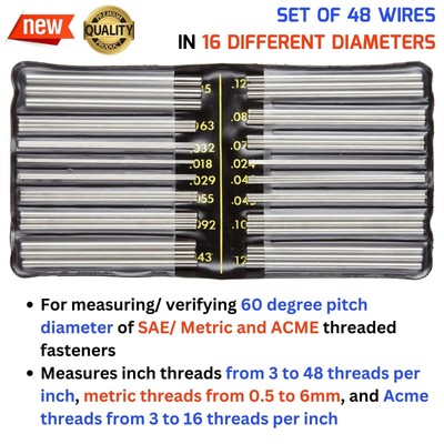 SAE/ Metric Thread Measuring Wire Set Measuring Pitch Diameter Lathe ...