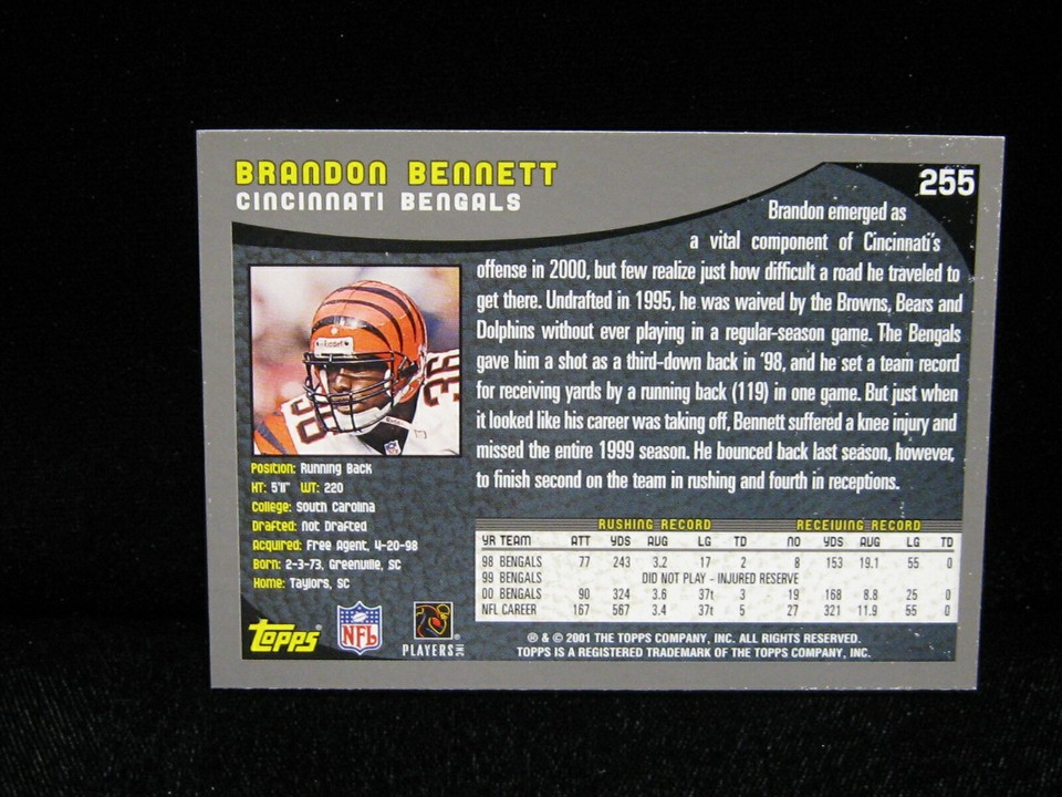2001 Brandon Bennett Cincinnati Bengals Topps #255 | eBay