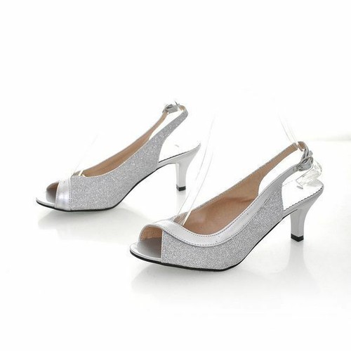 Womens Kitten Mid Heels Slingbacks Sandals OL Pump Peep Toe Dress Shoes ...