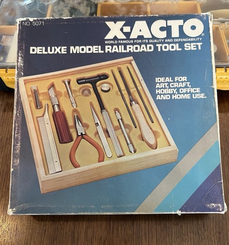 VINTAGE X-ACTO DELUXE MODEL RAILROAD TOOL SET IN WOODEN BOX W/ORIGINAL ...