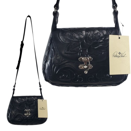 NWT Patricia Nash Rose Tooled Lucia Crossbody Purse Black Leather ...