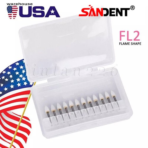 12pcs Dental Flame White Stone Polishing FG Burs Fl2 Abrasion Point Bur ...