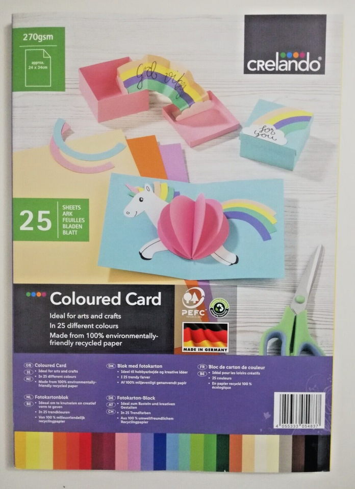 Crelando Coloured Card / Coloured Paper 270/135gsm - Art & Craft - 25/ ...