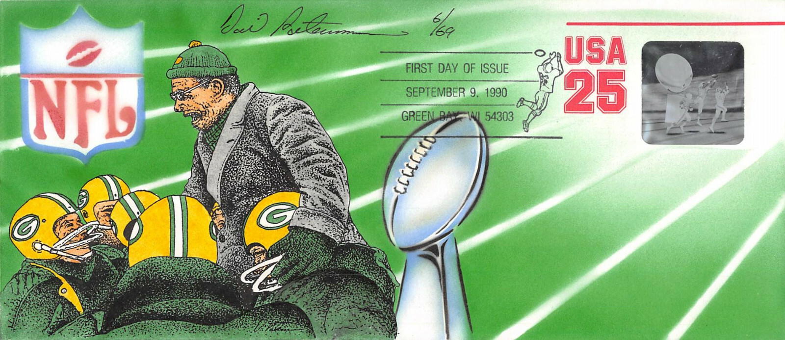 U631 29c Football Envelope David Peterman hand painte #10 envelope ...