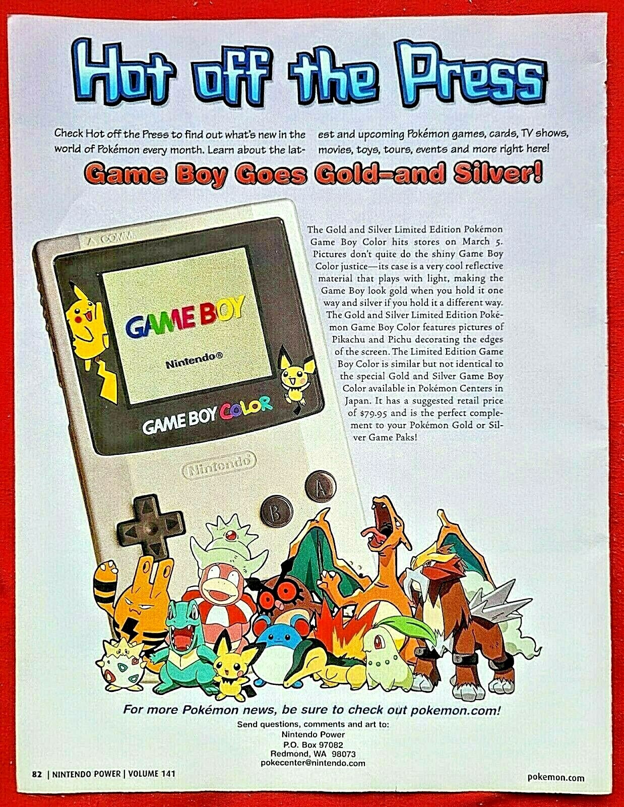 2001 POKEMON Nintendo Game Boy Goes Silver & Gold Video Games = Promo ...