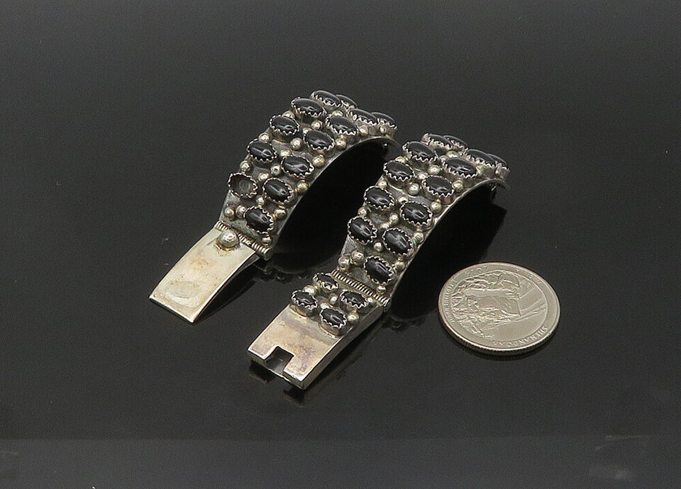 NAVAJO 925 Sterling Silver Vintage Black Onyx Watch Clips/Straps TR2988 ...