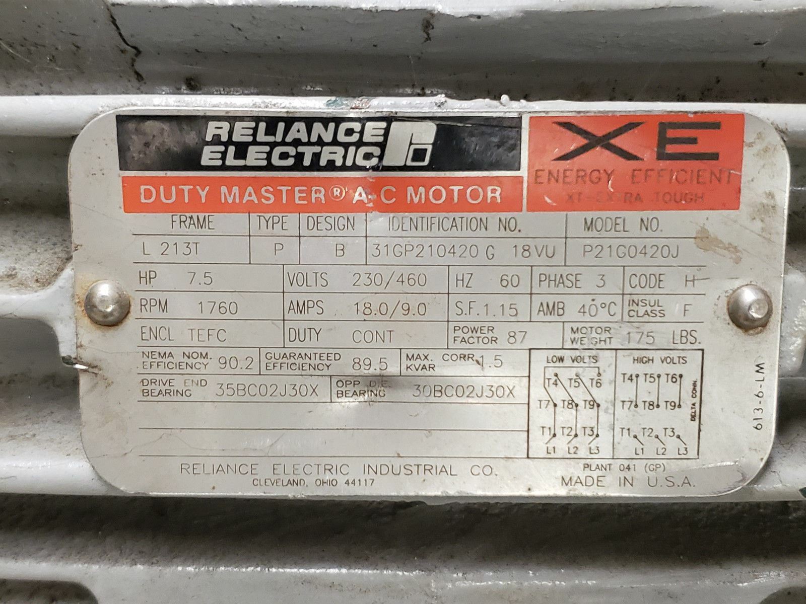 Reliance 7.5 Hp, 1760 Rpm, 213T Frame Electrical Motor | eBay