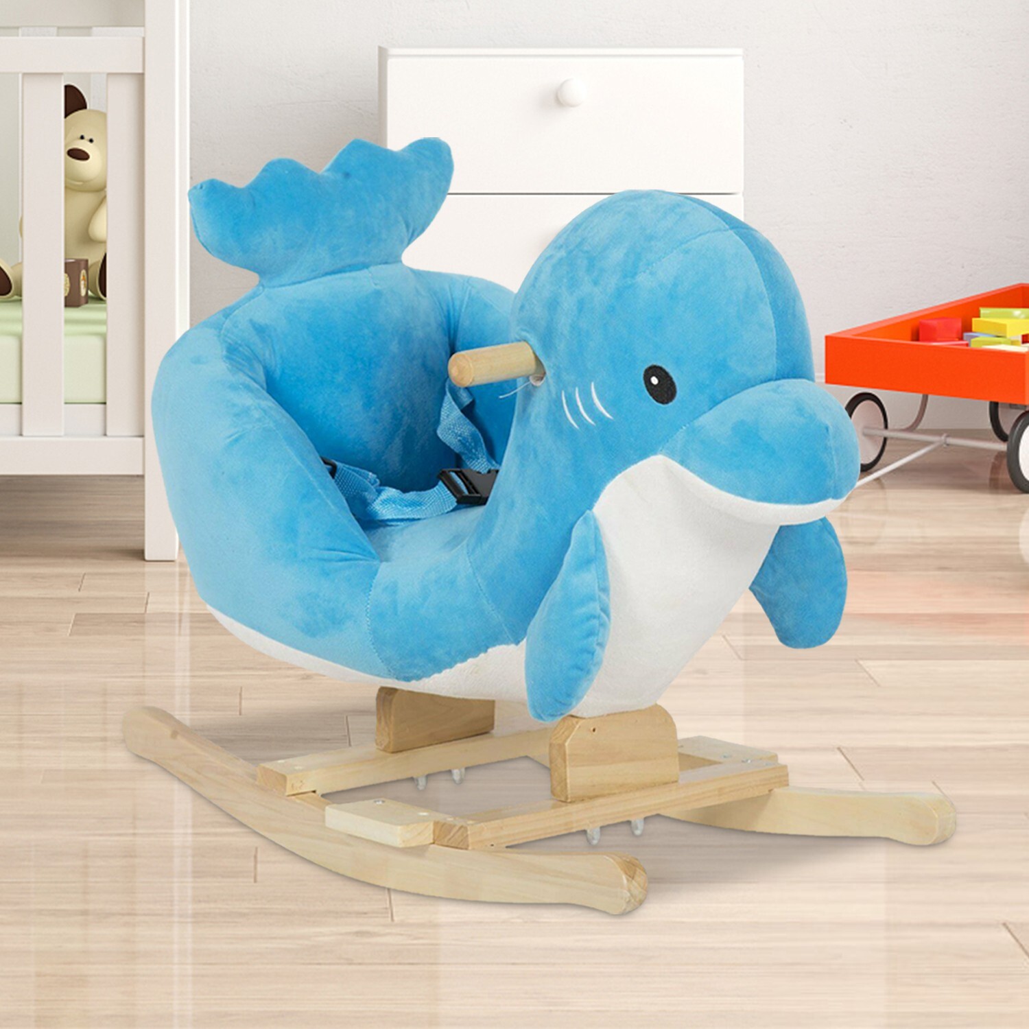 Kids Rocking Horse Toy Plush Dolphin Toddler Ride On Horse Baby Wooden ...