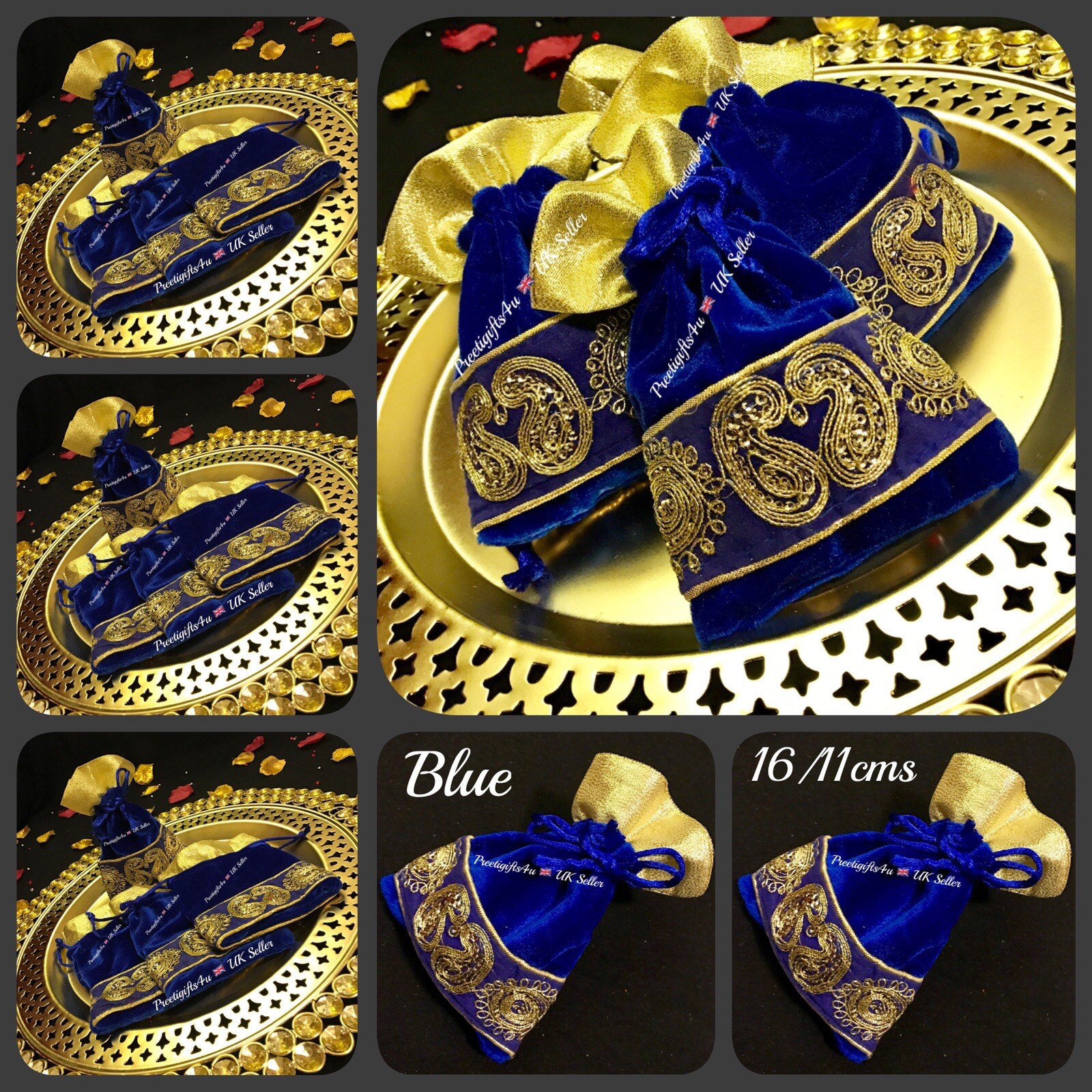 10 X Favour Bag Mehndi Bid Nikah Table Decoration Party Bags Velvet ...