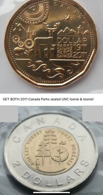 Set Of 2. Get 1 Each 2011 Parks Canada $1 Loonie & $2 Toonie Sealed UNC ...