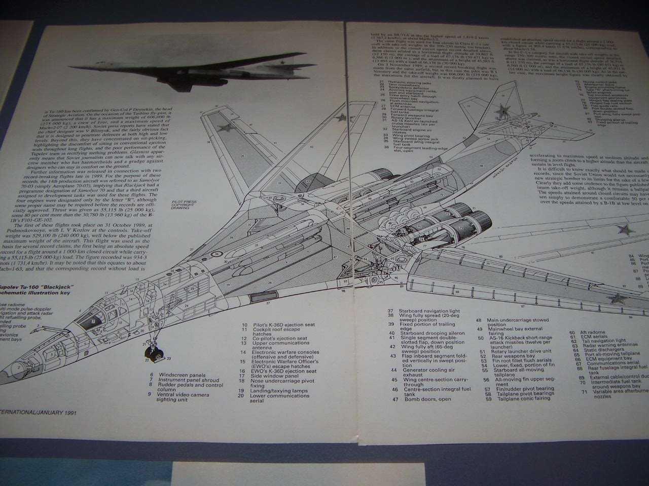 TUPOLEV TU-160 "A BIGGER AND BETTER B-1A?".3-VIEWS/2-PAGE CUTAWAY ...