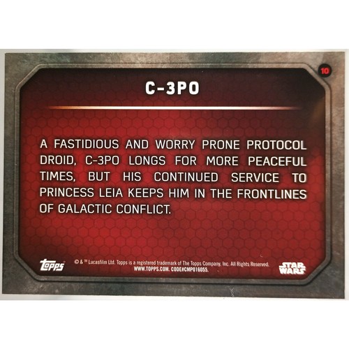 Topps Star Wars The Force Awakens Base Card C-3PO #10, See Pics/Descr ...