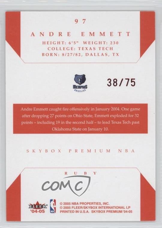 2004-05 Skybox Premium Rookie Ruby /75 Andre Emmett #97 Rookie RC | eBay