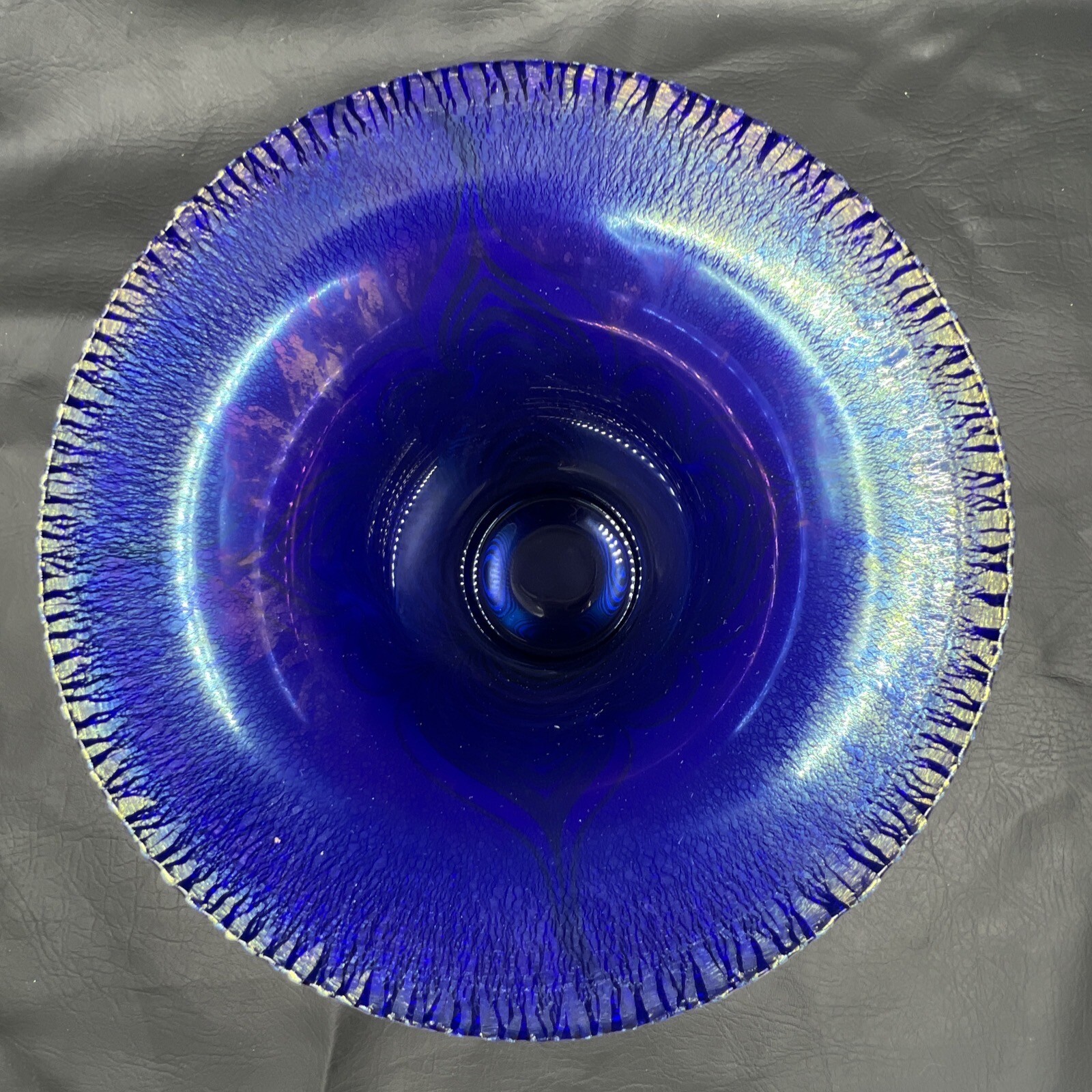 Steve Correia 8" pulled feather studio art glass vase cobalt blue ...