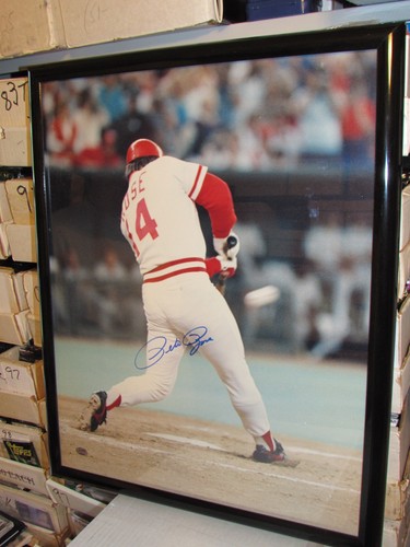 Pete Rose Autographed 16x20 Color Photo 4192 Hit Swing in Poster Frame ...