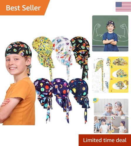 6 Pcs Baby Durags - Kids Silky Durags - Space Themed - Wide Strap ...