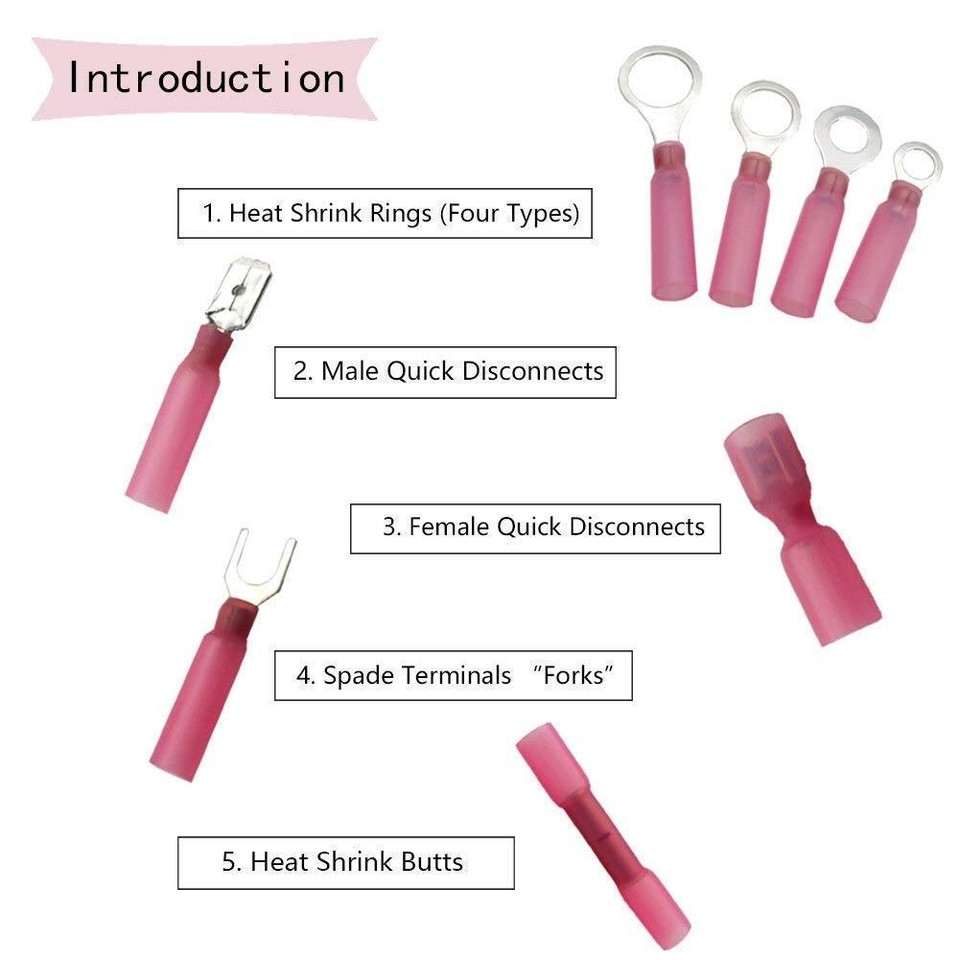 250x Assortment Heat Shrink Wire Connectors Electrical Ring Spade Crimp ...