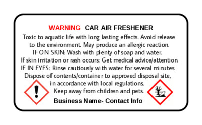 CAR AIR FRESHENER CLP-Personalised- rectangular-safety warning stickers ...
