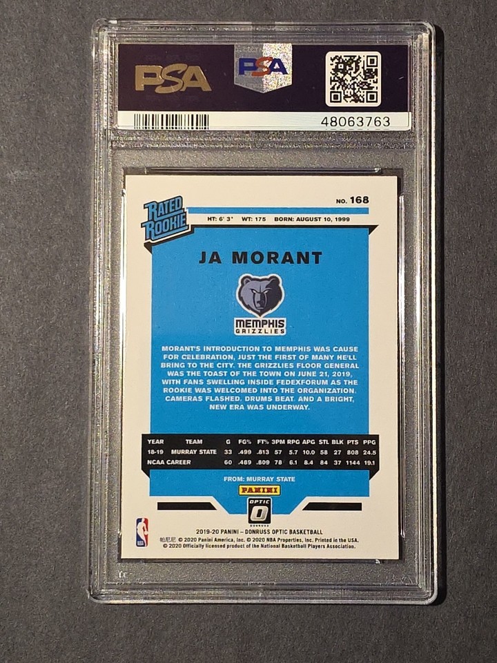 2019 Donruss Optic Ja Morant Rookie #168 RC - PSA 10 Gem Mint Damaged ...