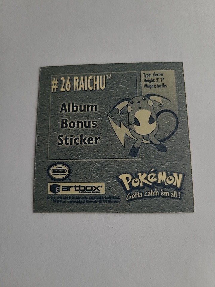 Pokemon Raichu 1999 Stickers Series 1 Album Bonus Sticker #B01 | eBay