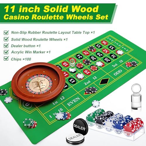 Roulette Wheel Game Set Include 11'' Solid Wood Roulette Wheel 35" x 16 ...