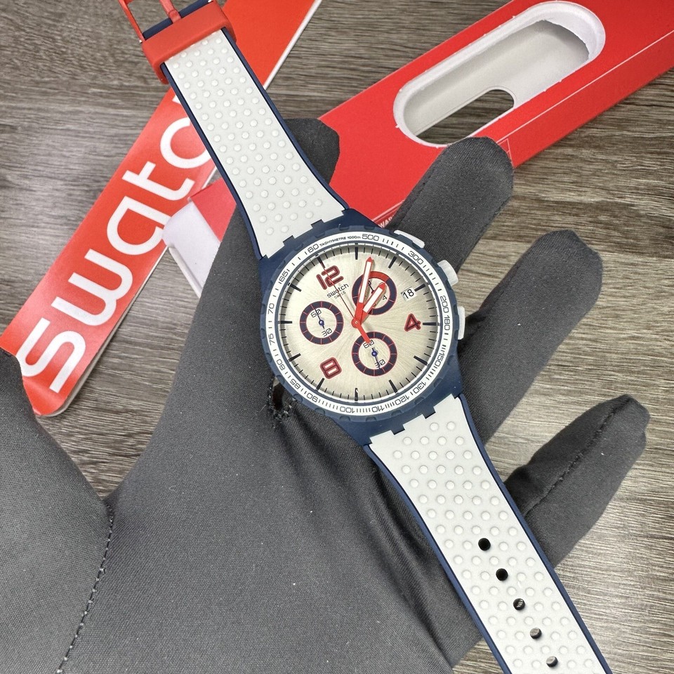 NEW Swatch HUMPY BUMPY Silicone Chronograph Men's 41mm Watch SUSN411 ...