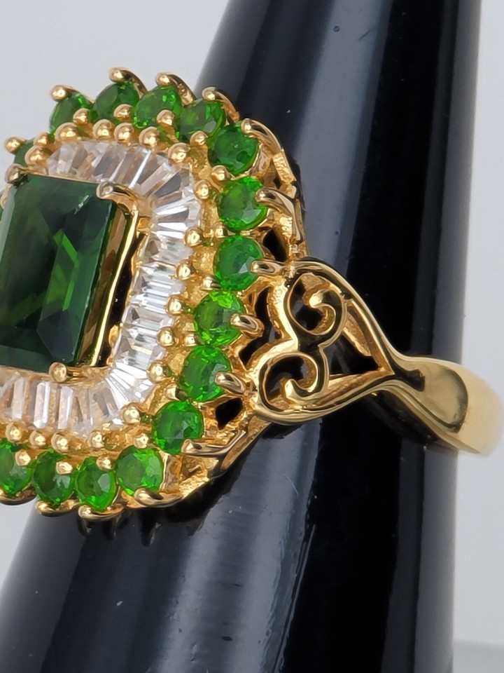 JTV EMERALD CUT & RUSSIAN CHROME DIOPSIDE WHITE ZIRCON 18K GOLD OVER ...