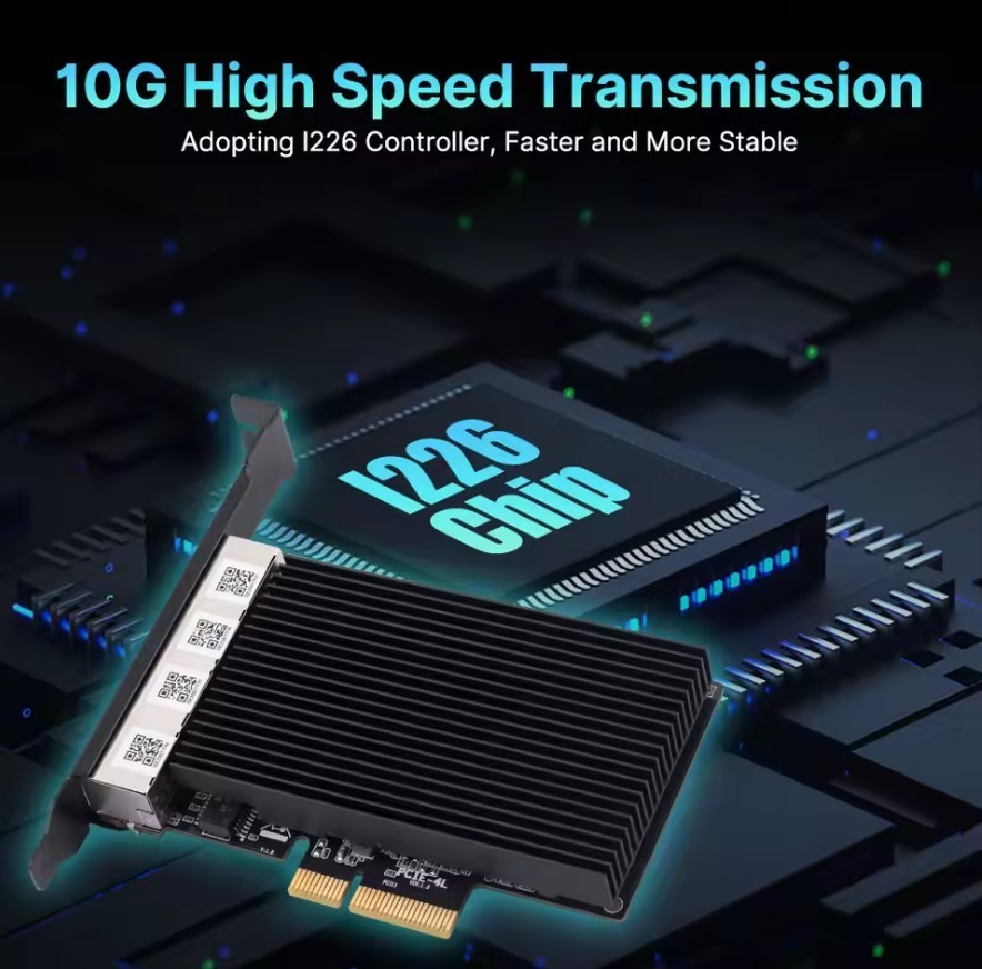 2.5Gbps PCI-E Network Card 4 port RJ45 Intel I226 Gigabit Ethernet ...