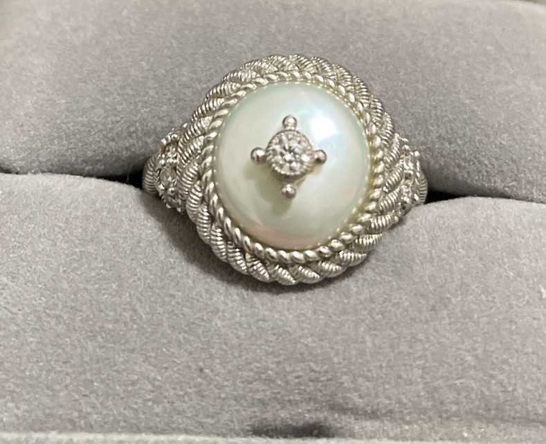 Judith Ripka 925 Stamped Sterling Silver/Mother Of Pearl CZ Ring Cubic ...
