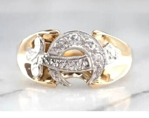 2.00 Ct Round Cut Natural Moissanite Shriner Ring 14K Yellow Gold ...