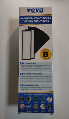 Veva Advanced Filters Premium 2 HEPA Filters & 8 Carbon Pre-Filters ...