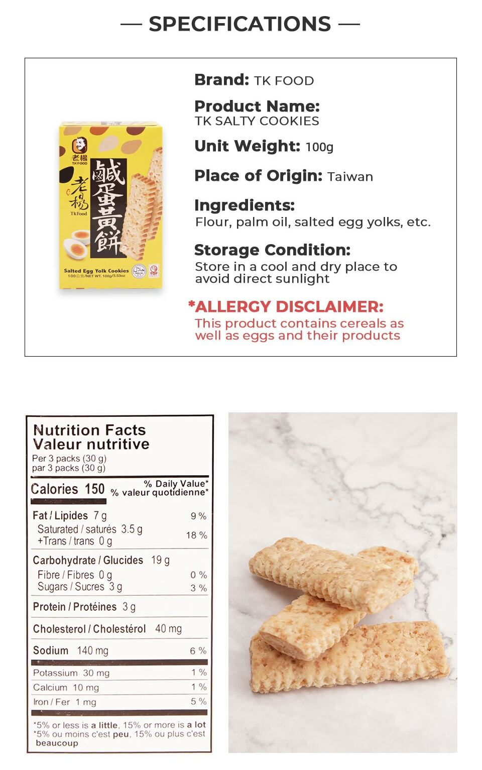 Tk Food Salty Egg Yolk Cookies 100g Delicious Healthy Nutritious Snack ...