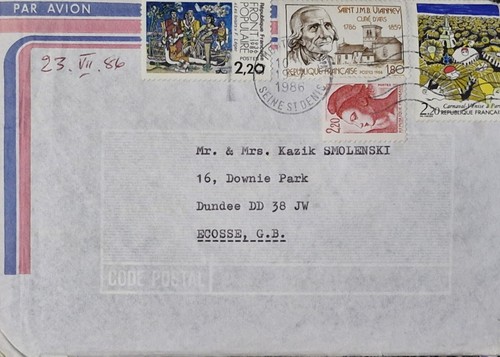 France - Old Stamp Addressed Airmail Envelope & Contents Postmark 19 ...