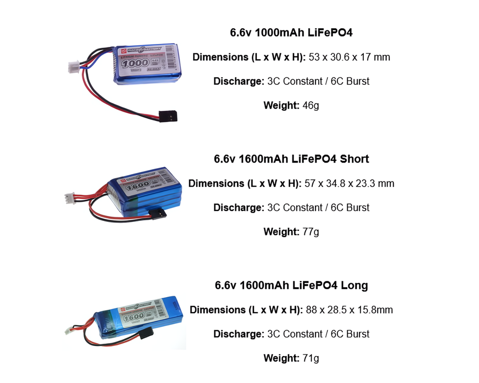 6.6V 1000mAh to 4200mAh Receiver LiFePO4 LiFe Lithium-Ferrite Battery ...