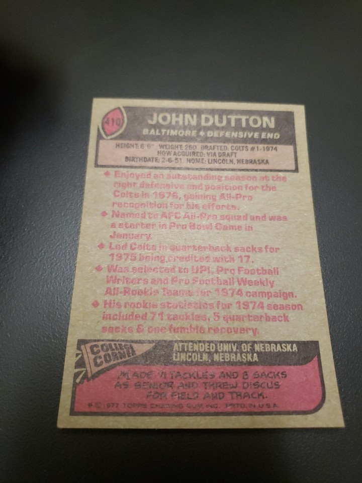 1977 Topps John Dutton Baltimore Colts #410 | eBay