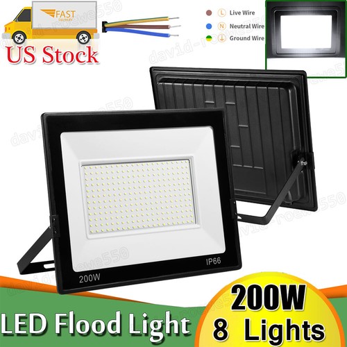 8X 200W LED Flood Light Security Lights Garden Wall Yard Outdoor Lamp ...