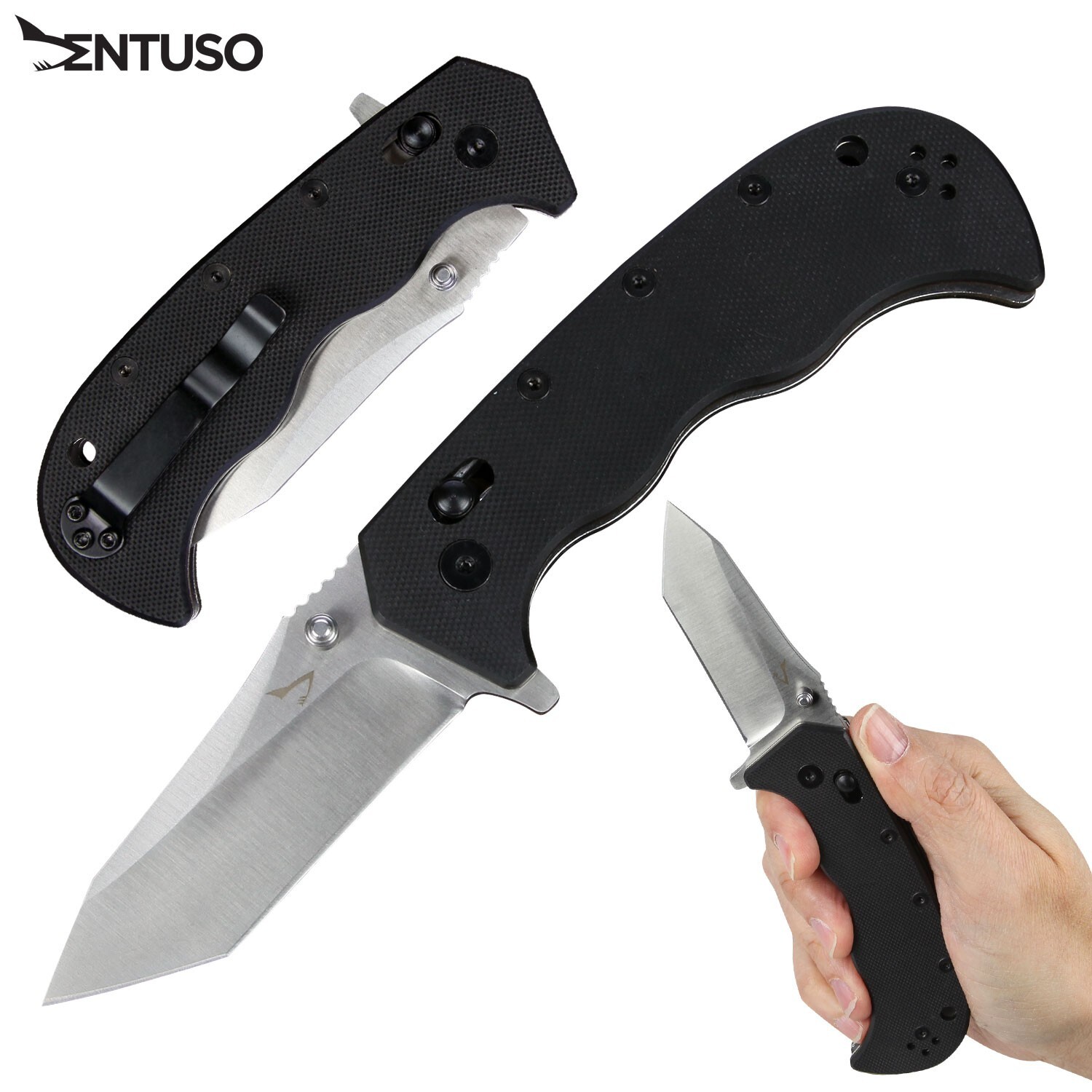Dentuso Original Folding AUS8 Knife (Plain/Tanto)- Black | eBay