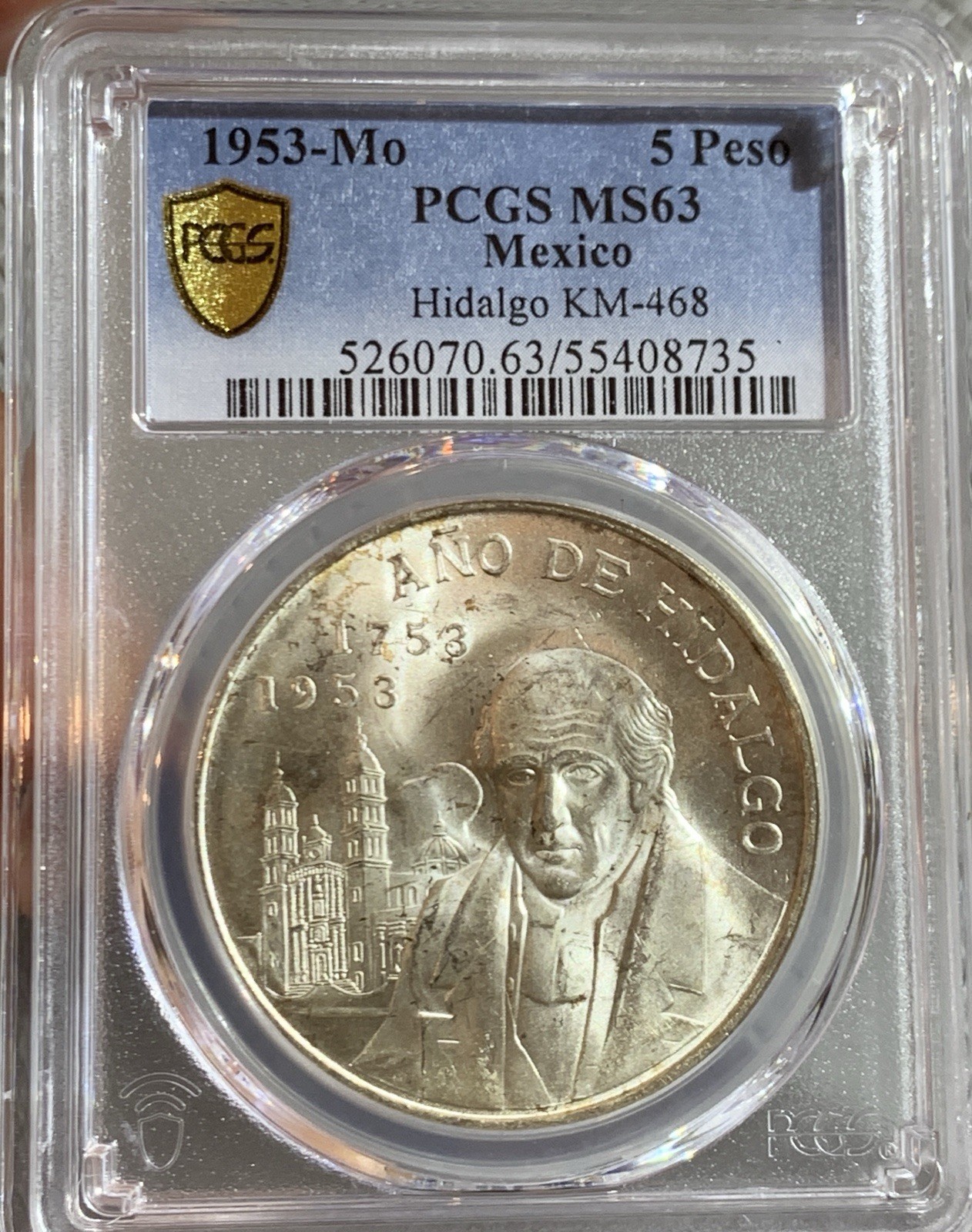 1953 MO MEXICO 5 PESO SILVER COIN PCGS MS63 SUPER GEM HIDALGO KM-468 | eBay