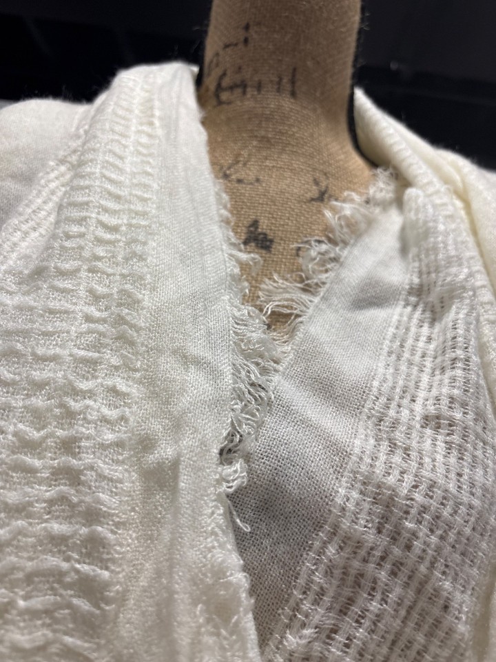 Charming Charlie White Infinity Scarf Textured Acrylic Knit Frayed Edge ...