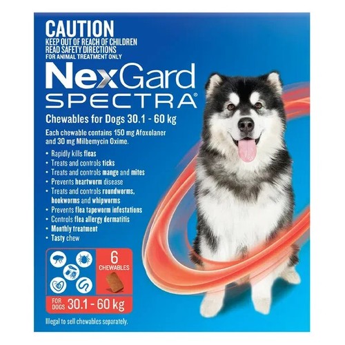 Nexgard Spectra Extra Large Dogs (30.1 - 60kg) Red 3-6 Pack - Free ...