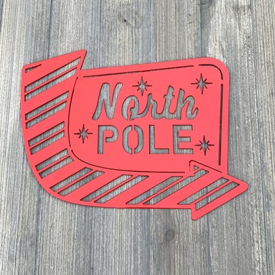 North Pole Metal Sign Cutout - North Pole Arrow Metal Sign - Powder ...