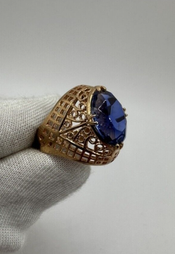 GOLD RING 14K 583 Blue Stone Size 8 Soviet Union Russia USSR original ...