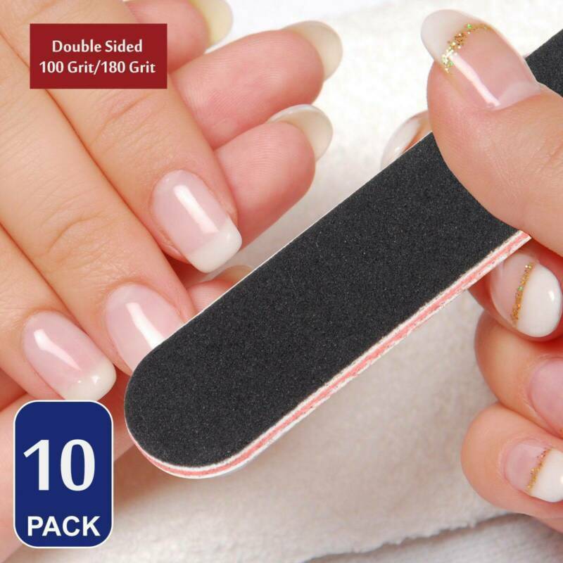 10x Nail Files Double Sided 100/180 Grit File Emery Board Straight Set ...