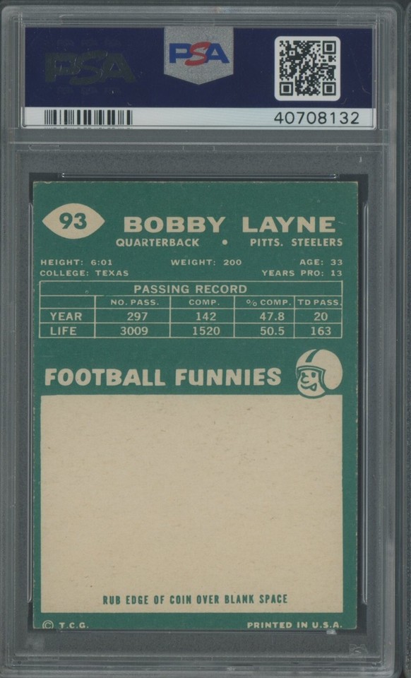 1960 Topps Football #93 Bobby Layne Pittsburgh Steelers HOF PSA 5 EX | eBay