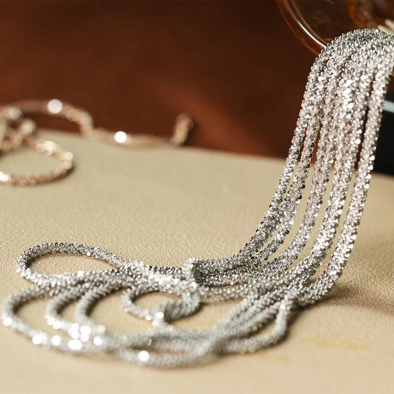 925 Silver Gypsophila Flash Chain Necklace Clavicle Women's Simple ...