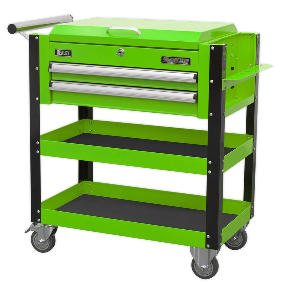 Sealey HD Mobile Tool & Parts Trolley 2 Drawer-Locking Top HV Green ...