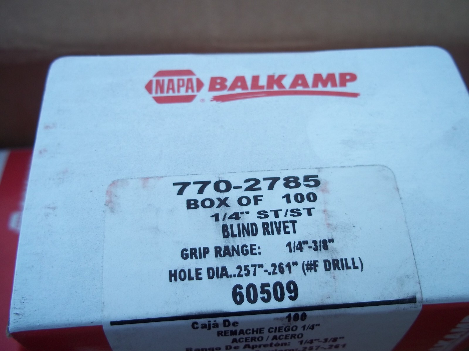 BOX OF 100 NAPA BLIND RIVETS P/N 770-2785 1/4" ST | eBay
