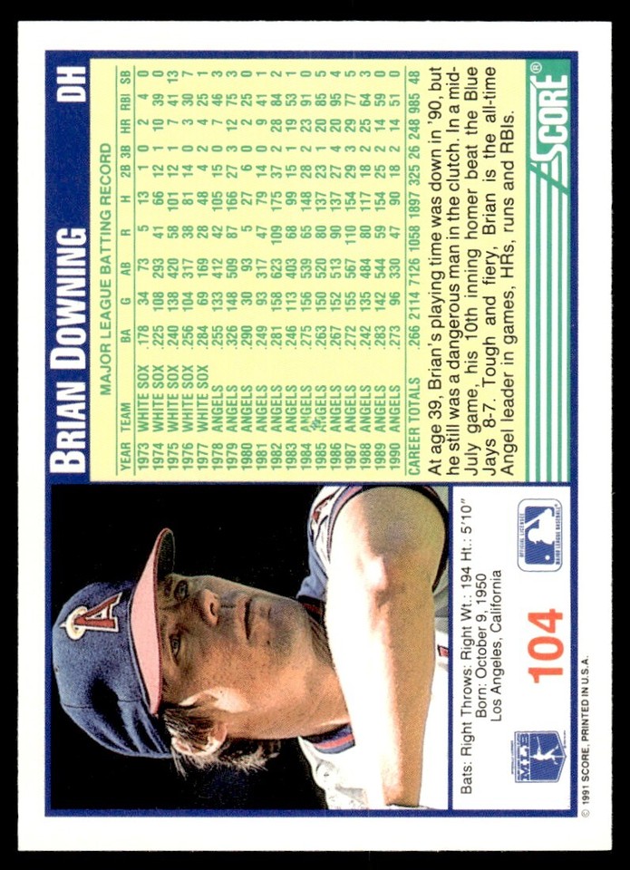 1991 Score Brian Downing California Angels #104 | eBay